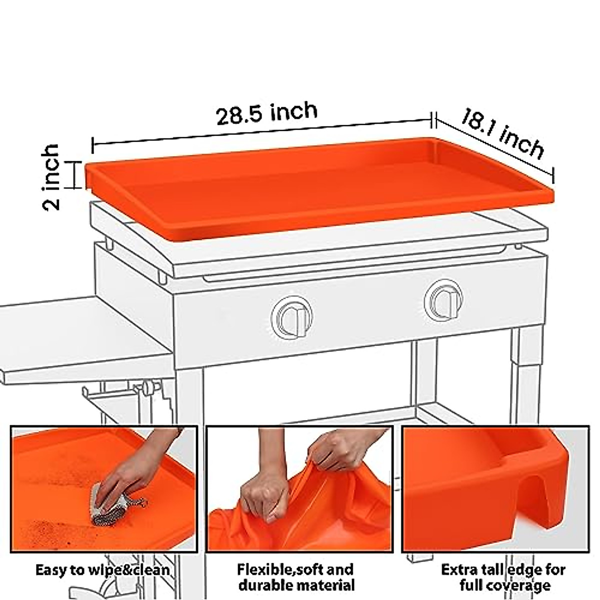 Vangostella 28 inch Griddle Mat Cover for Blackstone,Upgrade Full Edge Coverage-Heavy Duty -Food Grade Silicone Grill Cover, Cooking Surface Protective Mat Cover for Blackstone 28" Griddle ¡­