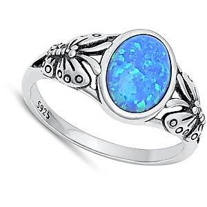 Butterfly Blue Simulated Opal Fashion Ring New .925 Sterling Silver Band Size 5