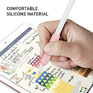 Delidigi 2 Pack iPencil Grip Ergonomic Sleeve with Anti-Lost Replacement Cap Plus Tips Cover Accessories Set Compatible with Apple Pencil 1st Generation (White, Pink)