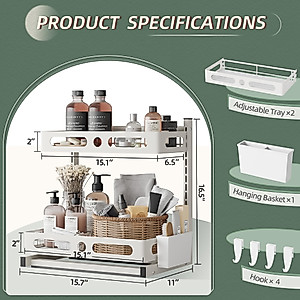 NETEL Under Sink Organizers and Storage, Pull Out Organizer 2 Tier Slide Out Sink Shelf Cabinet Storage Shelves, Under Sink Storage for Kitchen Bathroom Cabinet, White 2 Pack