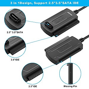 AGPTEK® SATA/PATA/IDE Drive to USB 2.0 Adapter Converter Cable for Hard Drive Disk HDD 2.5" 3.5", Compatible with USB 1.1/2.0/3.0, with External AC Power Adapter Included