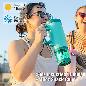 NAYAD Kids 22 oz Tumbler with Handle and Straw & 10oz Snack Container - Foldable Handle, Stainless Steel Bottle Dual Lids(Leakproof Flip +Silicone Straw Lid) for School, Sports,Travel & Camp, Bows