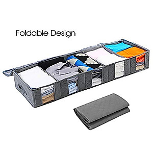 Under Bed Storage Clothes Organizer with Clear Window, 3 pack Foldable Underbed Containers with Reinforced Handle for Clothing, Blankets, Shoes, Toys(Grey)