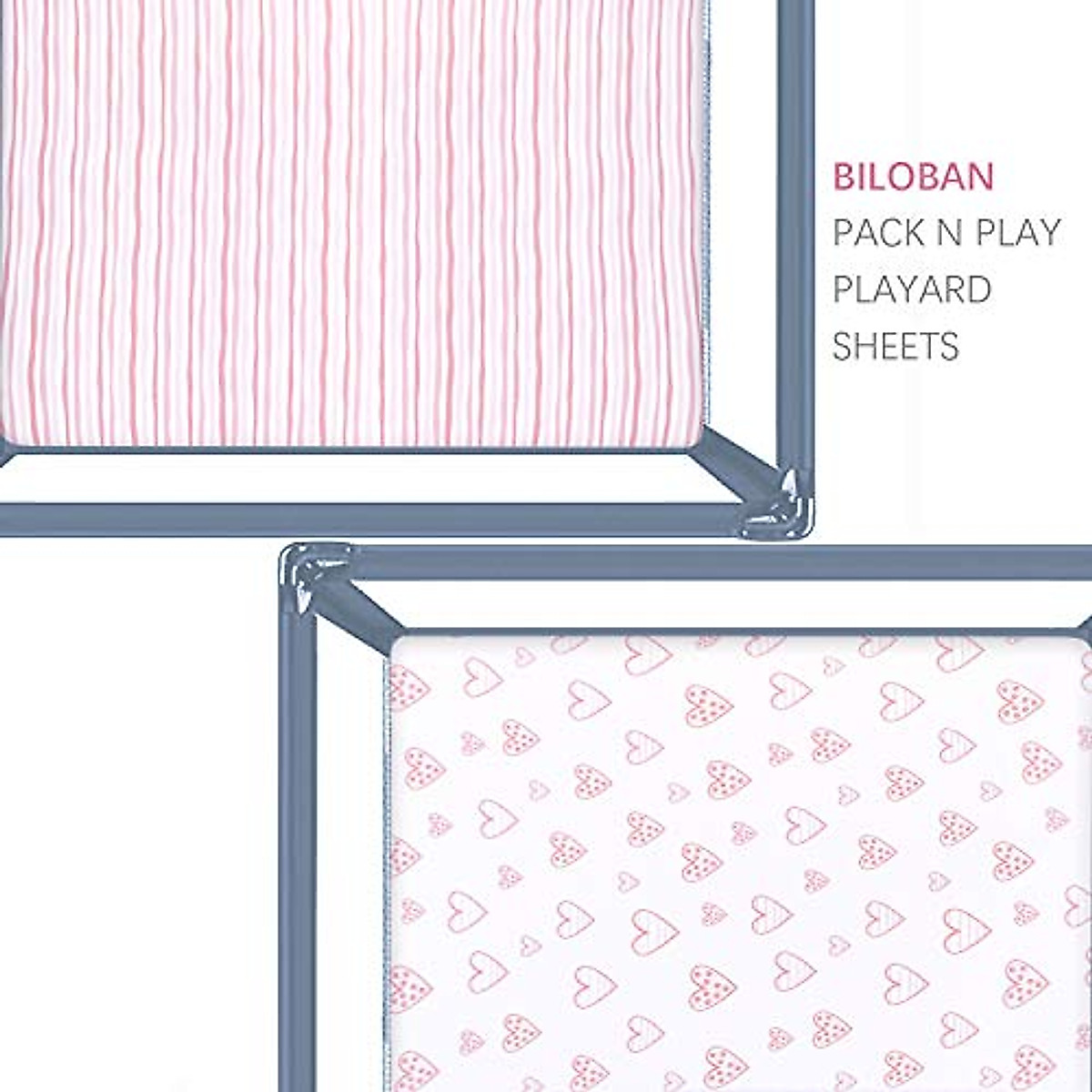 Pack n Play Playard Mattress Sheets 2 Pack, 100% Jersey Cotton Stretchy Portable Mini Crib Sheets or Playpen Sheets, Ultra Soft Breathable Pack n Play Mattress Cover for Baby