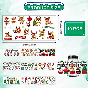 10 Sheets DTF Transfer Sticker, Christmas Transfer Stickers for 16oz Glass Cups Waterproof DTF Cup Wrap Gnomes Gingerbread Men Santa Claus Patterns Rub on Transfers for Glass Crafts