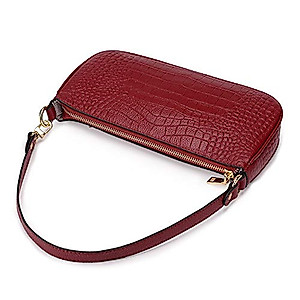 YALUXE Clutch Shoulder Tote Crocodile Genuine Leather Croc Retro Purse Handbag Zipper Closure for Women Classic
