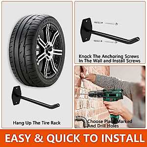 MHHO-WG 4PACK Tire Rack Wall Mount,10 Inch Large Garage Hooks Heavy Duty Storage, Ladder Hooks for Hanging,Tire Rack Wall Mount，Garage Organizer