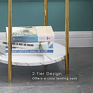 Gold End Table Faux Marble Side Table Small Round Nightstand for Living Room or Bedroom Modern Accent Table with Gold Metal Frame