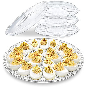 Deviled Egg Containers with Lid - (3 Pack) 15 Slot Deviled Egg Platters with Lid for Party, Disposable Tray Deviled Egg Carrier with Lid, Stackable Clear Plastic Trays for Eggs and Finger Food