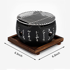 6.3in Japanese Style BBQ Grill Portable Round Barbecue Stove Food Charcoal Stove with Wire Mesh Grill and Base Japanese Tabletop Household Barbecue Tools for 1-2 Person