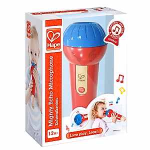 Hape Mighty Echo Microphone | Battery-Free Voice Amplifying Microphone Toy for Kids 1 Year & Up, Red, Model Number: E0337