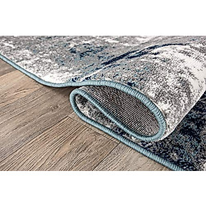 Rugshop Contemporary Abstract Distressed Area Rug 5' x 7' Blue