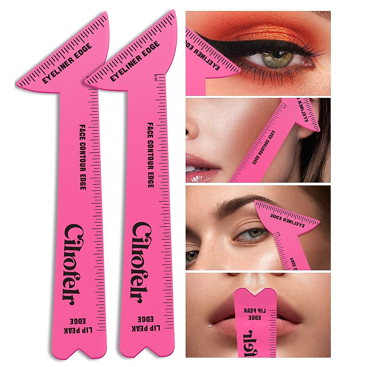 Cilrofelr 2 Pcs 4 in1 Eyeliner Stencils for Hooded Eyes, Reusable Eyeliner Stencils Tool for Beginners, Multi-Purpose Makeup Tool for Winged Eyeliner, Defined Eyebrow, Face Contour and Lip Line - Pink