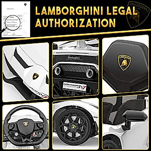 Hetoy Ride on Car for Kids 12V Licensed Lamborghini Electric Vehicles Battery Powered Sports Car with Control, 2 Speeds, Sound System, LED Headlights and Hydraulic Doors