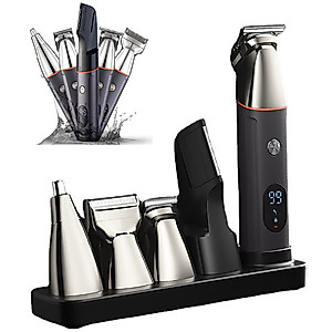 Beard Trimmer for Men 5 in 1 professional grooming Kits Nose Hair Trimmer Facial Shaver LED Display IPX7 Waterproof Cordless Electric Hair Clippers Precision Trimmer, Gifts for Men Husband Father