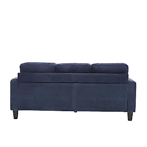 DERCASS Velvet Sectional Couch with Reversible Chaise, L Shaped Sofa with Ottoman and Wood Legs for Small Apartment (Navy)
