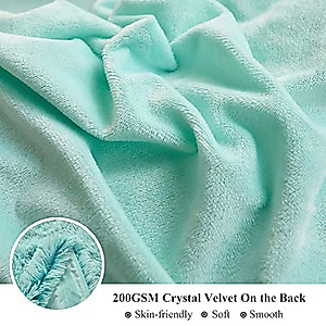 XeGe 3 Pieces Soft Faux Fur Throw Blanket Set, Fluffy Furry Blanket 50x60, Shaggy Plush Fuzzy Blanket with 2 Throw Pillow Covers 20x20 for Bed Couch Sofa Living Room Dorm Home Decoration, Aqua Ombre