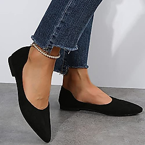 Ladies Fashion Solid Color Suede Pointed Shallow Comfortable Flat Casual Shoes Shoes Size 6 Women Sandals (Black, 8.5)