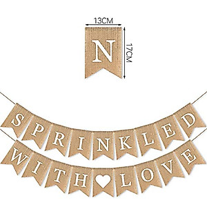 SWYOUN Burlap Sprinkled with Love Banner Baby Shower Birthday Party Garland Mantel Fireplace Sprinkle Party Decoration