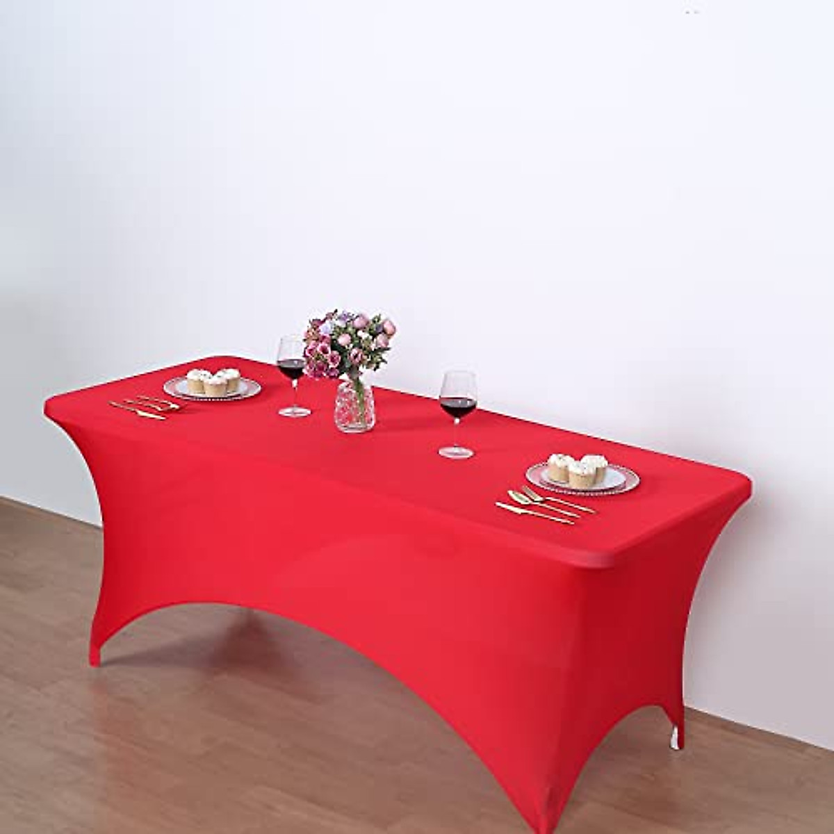Craft And Party, Fitted Spandex Tablecover in Rectangular for Home, Party, Wedding or Restaurant Use (4 FT, Red)