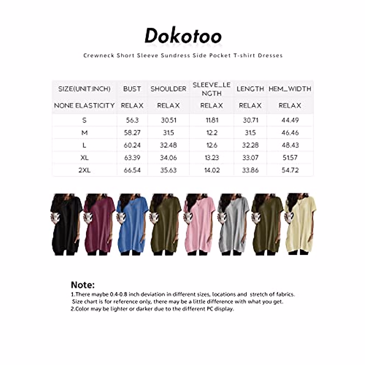 Dokotoo Women's Casual Crewneck T-Shirt - Loose Fit, Short Sleeve, Long Tunic Top with Pockets, Black (XL)