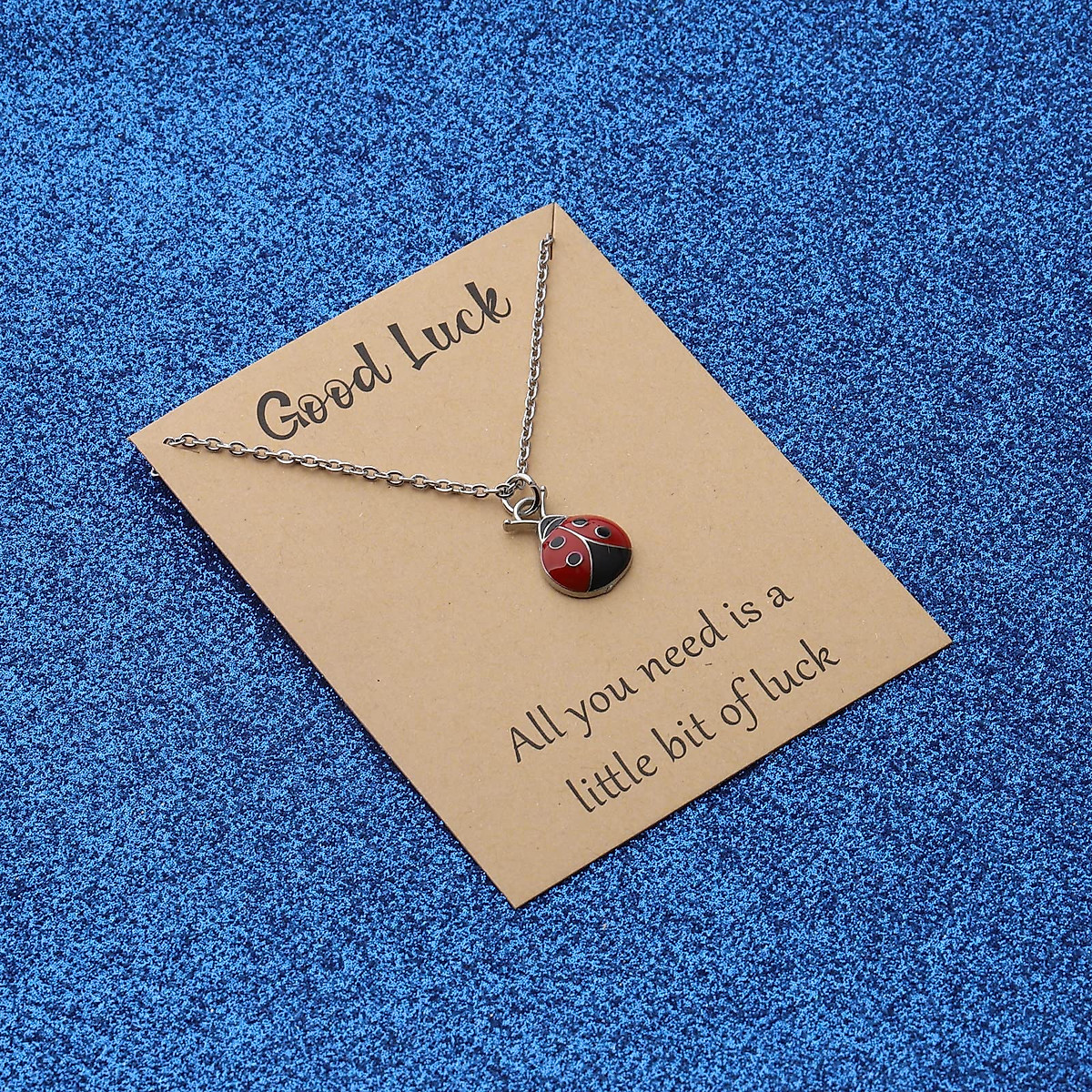 WUSUANED Good Luck Ladybug/Butterfly/Elephant Necklace Lucky Animal Charms Jewelry With Wish Cards Gift For Women(Ladybug necklace silver)