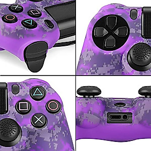 TNP For PS4 /Slim/Pro Controller Skin Grip Cover Case Set - Protective Soft Silicone Gel Rubber Shell & Anti-slip Thumb Stick Caps for Sony PlayStation 4 Controller Gaming Gamepad (Camo Mosaic Purple)