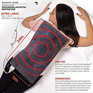 Calming Heat Massaging Weighted Heating Pad by Sharper Image- Weighted Electric Heating Pad with Massaging Vibrations, 6 Settings- 3 Heat, 3 Massage- 9 Relaxing Combinations, 12” x 24”, 4 lbs
