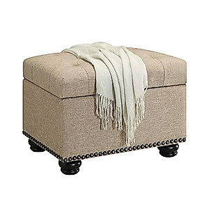 Convenience Concepts Designs4Comfort 5th Avenue Storage Ottoman 24" - Contemporary Foot Stool and Seat with Hinged Lid for Living Room, Dining Room, Office, Tan