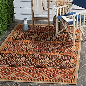 SAFAVIEH Veranda Collection Area Rug - 9' x 12', Green & Terracotta, Boho Design, Non-Shedding & Easy Care, Indoor/Outdoor & Washable-Ideal for Patio, Backyard, Mudroom (VER093-0742)
