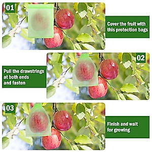 June Fox 50 Pcs Fruit Protection Bags 6x9 inch, Fruit Netting Cover Bags with Drawstring, Mesh Fruit Protectors Barrier Bags for Mangoes Tomatoes Fruit Trees Veggies Garden (Green)