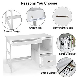 CZDYUF 47.5" Computer Desk Stand Desk Writing Study Workstation with Shelves and 2 Drawers