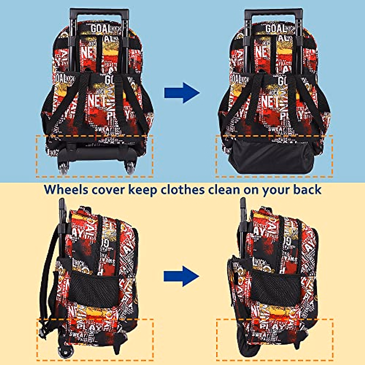 seastig Rolling Backpack for Kids Wheeled Backpack Double Handle Wheeled Backpack with Lunch Bag and Pencil Case Set