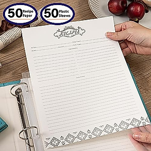 COFICE Recipe Binder – 8.5x11 3 Ring Blank Family Recipe Book Binder Kit to Write in Your Own Recipes with PU Faux Leather Cover and Plastic Sleeves (Blue)