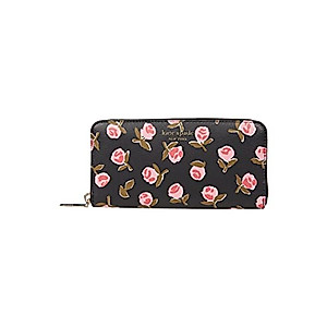 Kate Spade New York Spencer Ditsy Rose Printed PVC Zip Around Continental Wallet Black Multi One Size