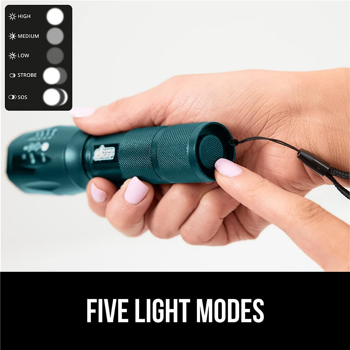 Gorilla Grip Powerful LED 750 FT Water Resistant 5 Adjustable Mode Tactical Flashlight, High Lumens Ultra Bright Battery Life Zoom Flashlights, Small Camping Car Mini Flash Light Accessories Teal Blue