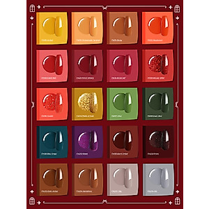 MEFA Fall Gel Nail Polish Set 23 Pcs, 20 Colors Autumn Halloween Brown Burgundy Orange Glitter Dark Green Blue Nail Gel Kit Nail Art with Glossy&Matte Top Base Coat, Manicure DIY Salon Gifts