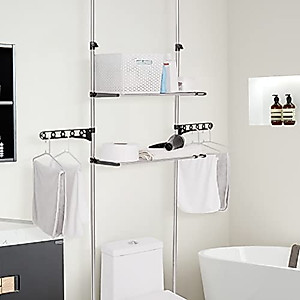 DAHOOMII Over The Toilet Storage Rack Above Washing Machine and Dryer Shelf Laundry Room Organizer 2-Tier Adjustable Bathroom Space Saver with 2 Hangers - Black