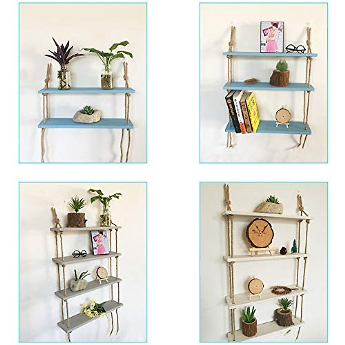 OWUV Hanging Shelf for Wall, Modern Creative Bookshelf, Decorative Wall Shelf, Floating Shelf, Green/Blue/Pink/White/Yellow/Gray, 1/2/3/4 Layer