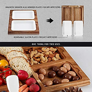 hecef Cheese Board Set Acacia Wood - Large Charcuterie Board with Stainless Steel Knife Set, Thick Wooden Server - Fancy House Warming Gift, Birthday Present & Perfect Choice for Gourmets