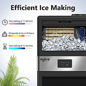 Electric Ice Maker, Commercial Ice Machine,70Lbs/Day, Stainless Steel Ice Machine with 10 Lbs Capacity, Ideal for Restaurant, Bars, Home and Offices, Includes Scoop