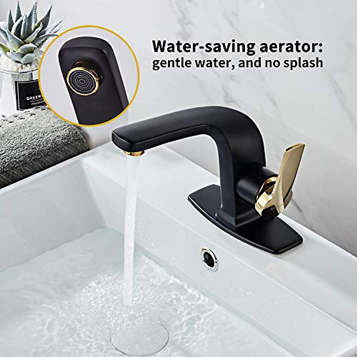 Modern Matte Black Bathroom Faucet,Single Handle Commercial Bathroom Sink Faucet Single Hole with 6 Inches Deck Kohonby