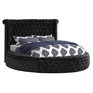 First of a Kind Circle Velvet Tufted upholstered Platform Storage Bed, Circle Bed with Button Tufting and Storage Compartments in Rails and Footboard, Circle Bed Frame (Black, Queen)