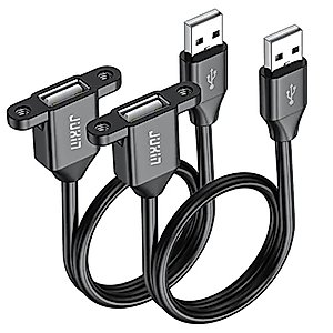 JUXINICE 2Pack USB2.0 Male to Female Extension Cable with Ears can be Fixed Various Chassis/Cabinets/Panels USB Extender W/Screw nut for USB Panel Mount (USB2.0, 1.5FT)