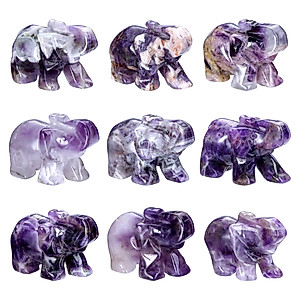 Top Plaza 2 Inches Amethyst Crystals Elephant Figurines Decor Reiki Healing Crystal Stone Crafts Statues Elephant Gifts Collectible Decor for Home Office Desk