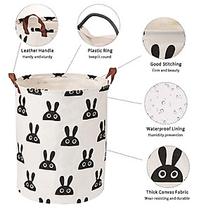 Large Sized Storage Basket, 19.6" Waterproof Canvas Storage Bin with Handles, Round Collapsible Organizer Kids Laundry Hamper for Nursery Clothes Toys - Rabbit