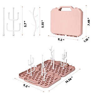 Jumperlay Portable Travel Baby Bottle Drying Rack, Compact Size Drying Rack for Baby Bottles and Accessories, Pump Part, Pacifiers (Pink)