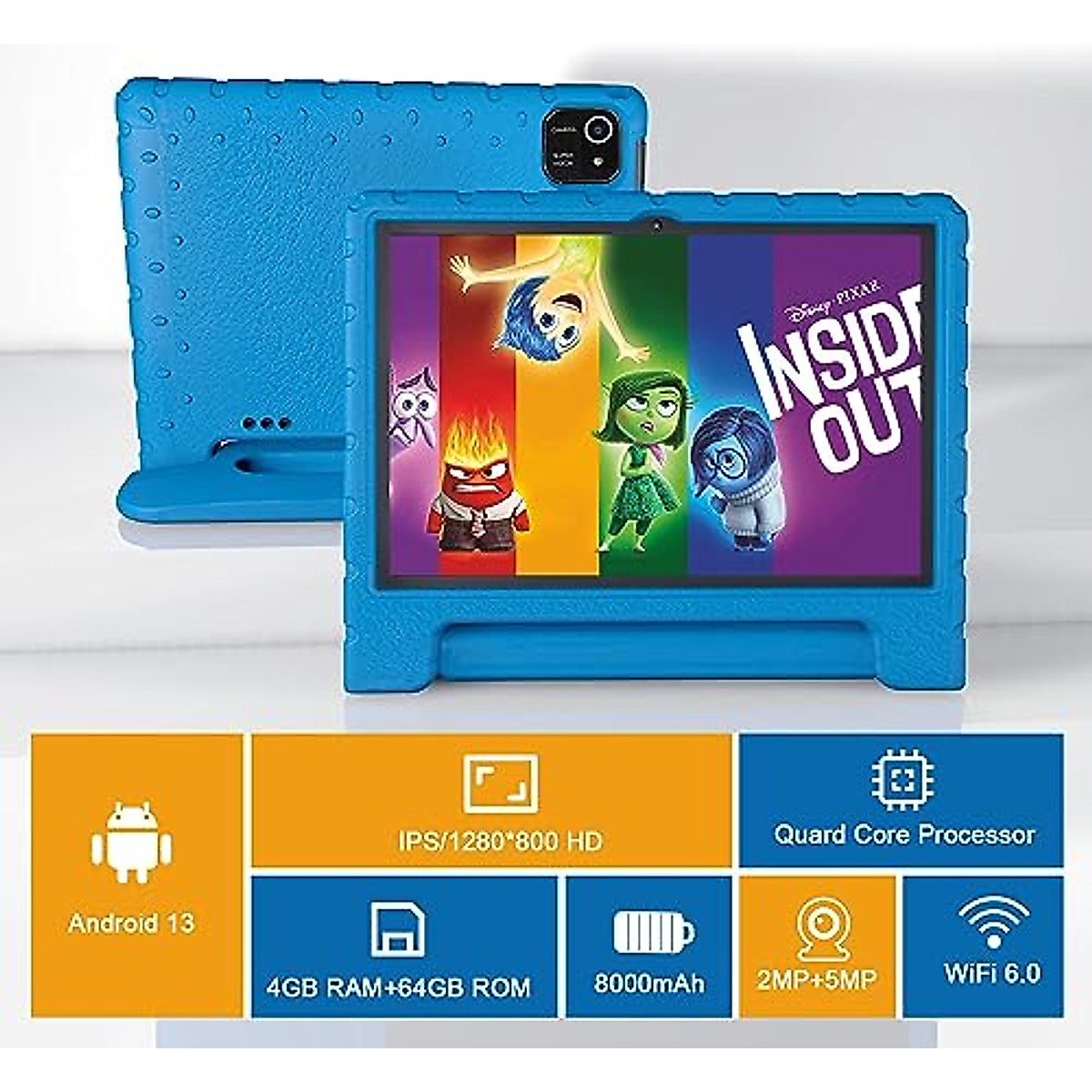 NOBKLEN Kids Tablet 10 Inch, Android 13, 4GB+64GB, 8-Core CPU, WiFi 6, 12H Battery Life, Parental Control, 1280 * 800 HD Display, Dual