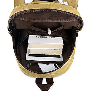 Roffatide Anime One Piece Backpack Khaki Canvas Book Bag Printed Flap School Bag With Earphone Hole