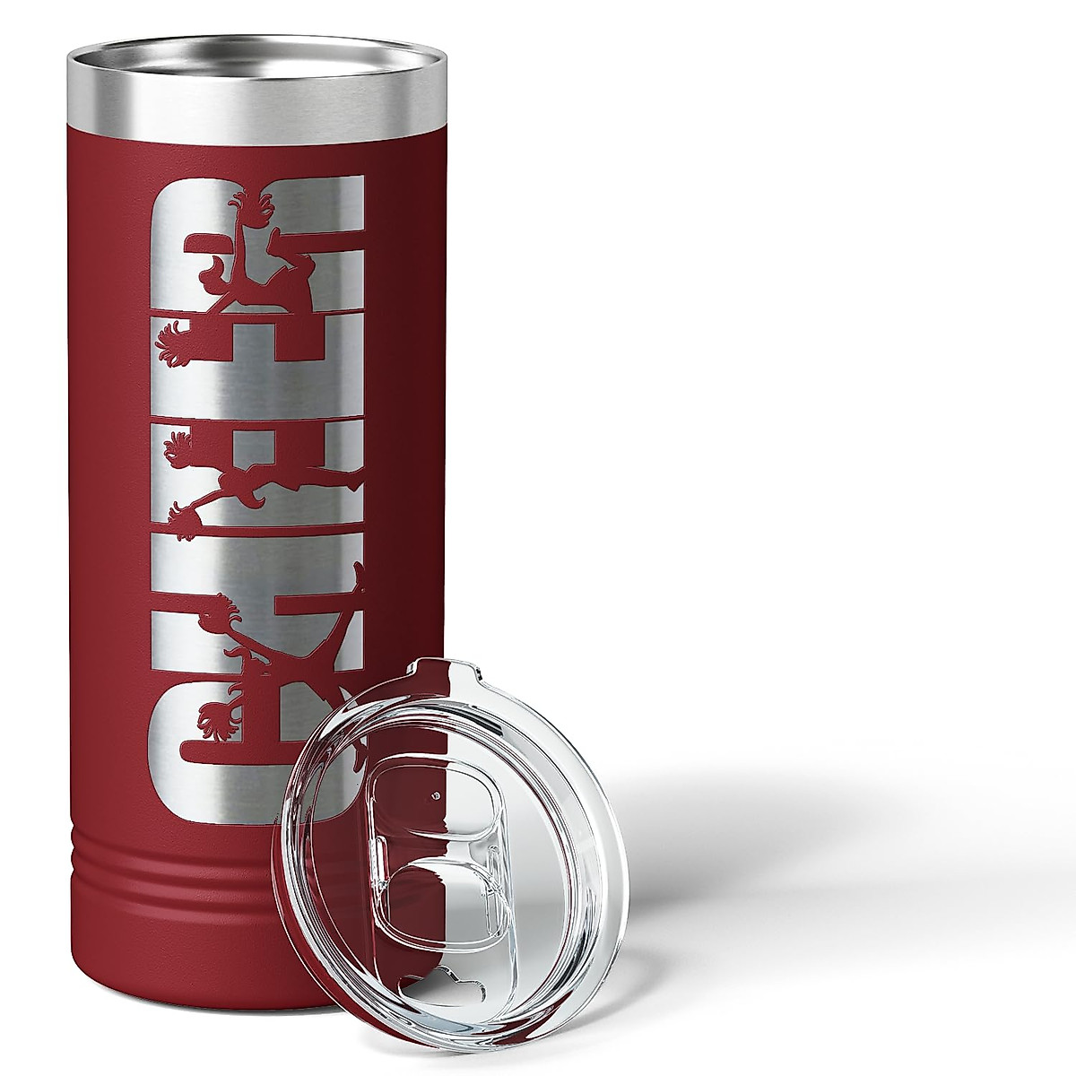 Cuptify Cheer Tumbler with Lid Laser Engraved on Maroon 22 oz Skinny Cup for Cheerleader Vacuum Insulated Birthday Gift for Cheerleading, Cheer Squad, Women